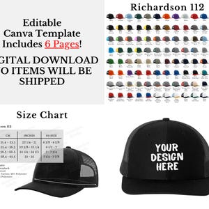 Editable Richardson 112 Color Chart & Size Chart, Hat Canva Template ...