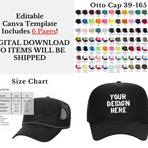 Editable Otto Cap 39-165 Color Chart & Size Chart, Hat Canva Template, 39-165 Color Chart ...