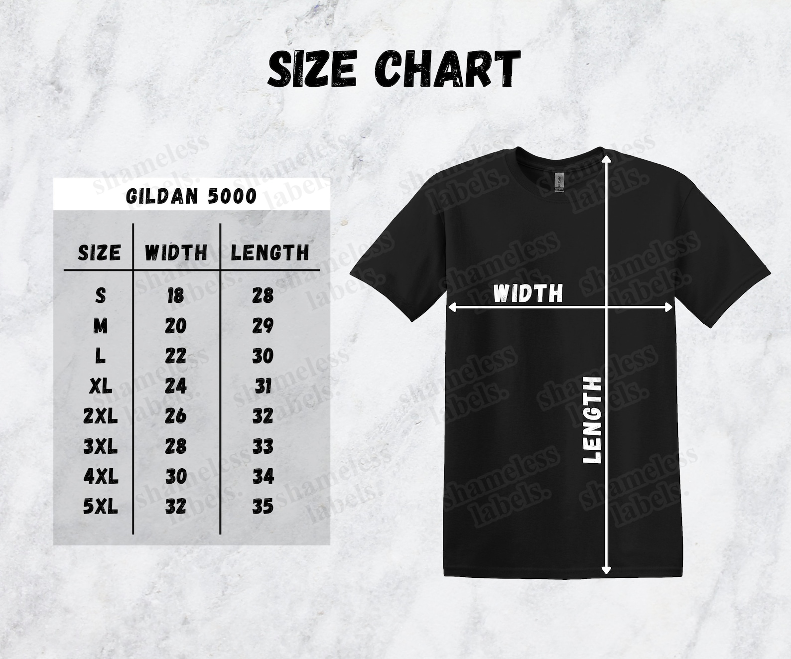 Editable Gildan 5000 Color Chart & Size Chart, Canva Template, G500 ...