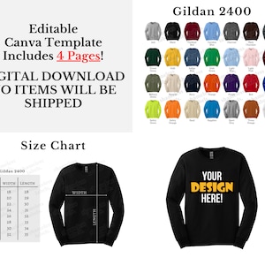 Editable Gildan 2400 Color Chart & Size Chart, Canva Template, G240 ...