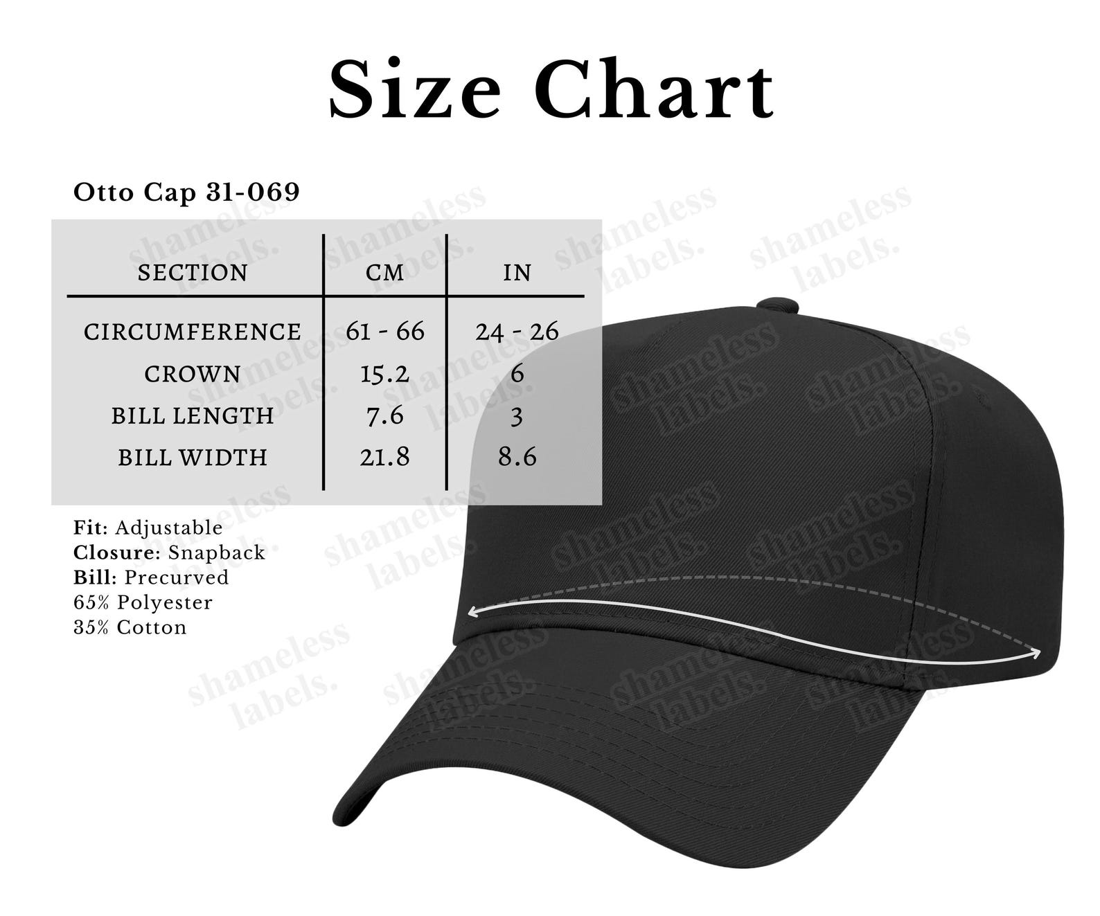 Editable Otto Cap 31-069 Color Chart & Size Chart, Hat Canva Template ...