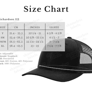Editable Richardson 112 Color Chart & Size Chart, Hat Canva Template ...
