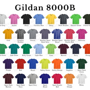 Editable Gildan 8000B Color Chart & Size Chart, Canva Template, G800B ...