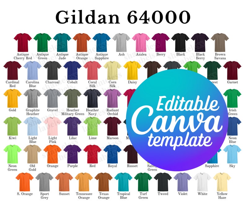 Editable Gildan 64000 Color Chart & Size Chart Canva - Etsy UK