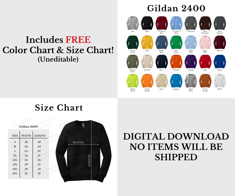Gildan 2400 PNG Mockup Bundle, Transparent + White Backgrounds, All 28 ...