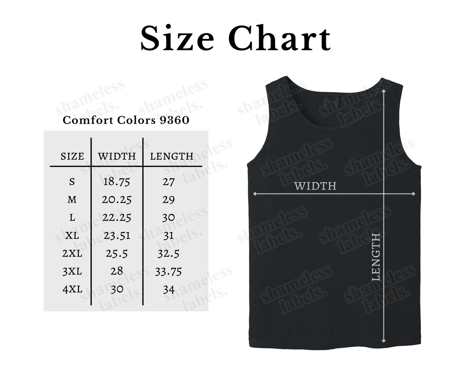 Editable Comfort Colors 9360 Color Chart & Size Chart, Canva Template ...