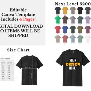 Editable Next Level 6200 Color Chart & Size Chart, Canva Template, 6200 ...