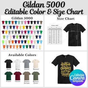 Gildan 5000 Color Chart & Size Chart, Editable Canva Template, G500 ...