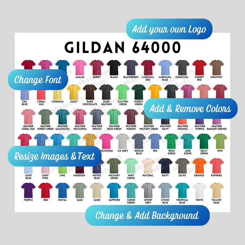 Editable Gildan 64000 Color Chart, Canva Template, G640 Color Chart ...
