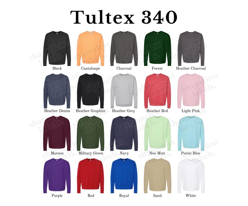 Editable Tultex 340 Color Chart & Size Chart, Canva Template, 340 Color ...