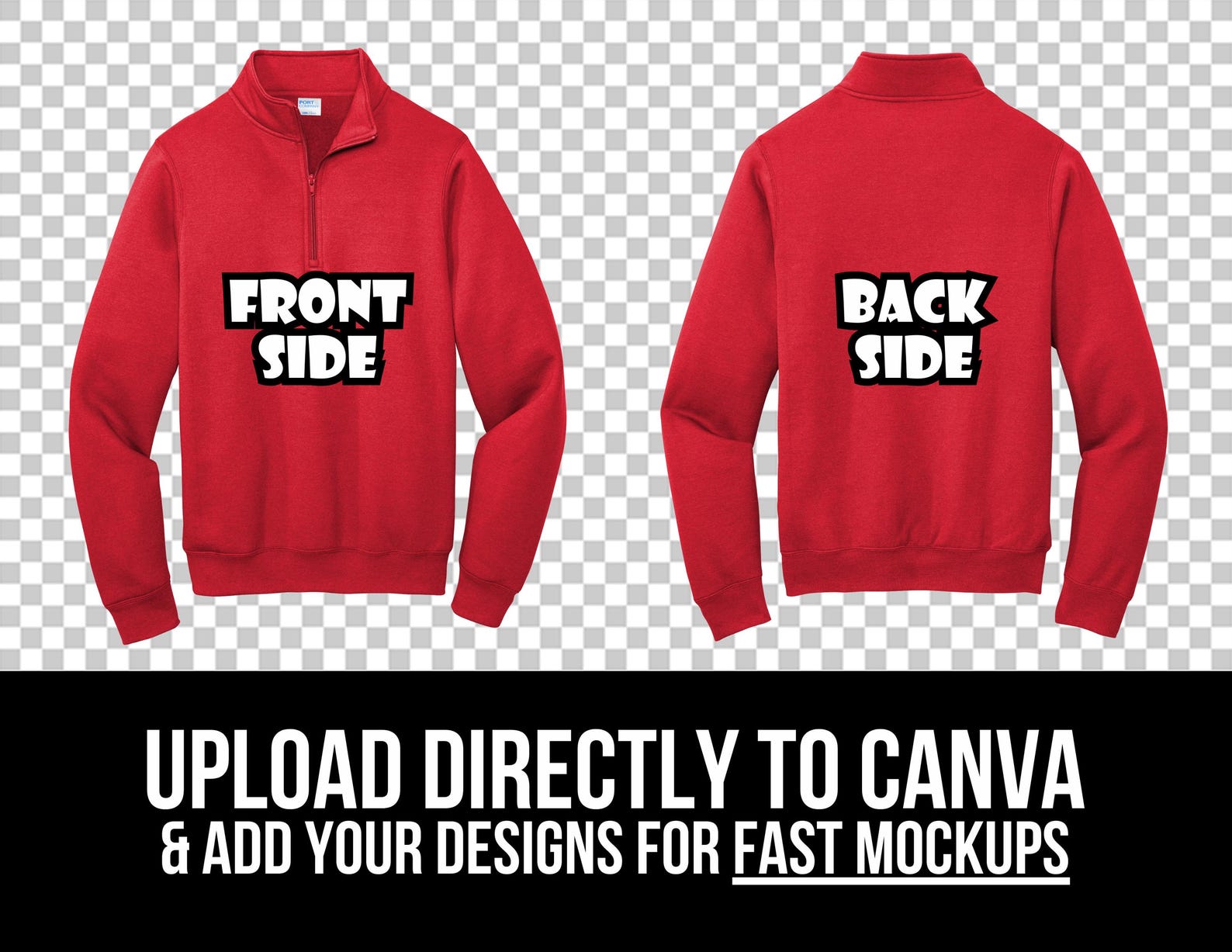 Port & Co PC78Q Front and Back Mockup Bundle, 1/4 Zip Mockup, Port and ...