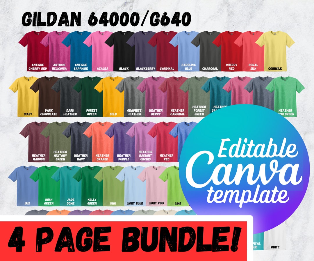 Editable Gildan 64000 Color Chart & Size Chart Canva - Etsy Canada
