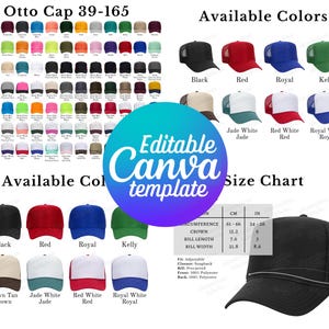 Editable Otto Cap 39-165 Color Chart & Size Chart, Hat Canva Template ...