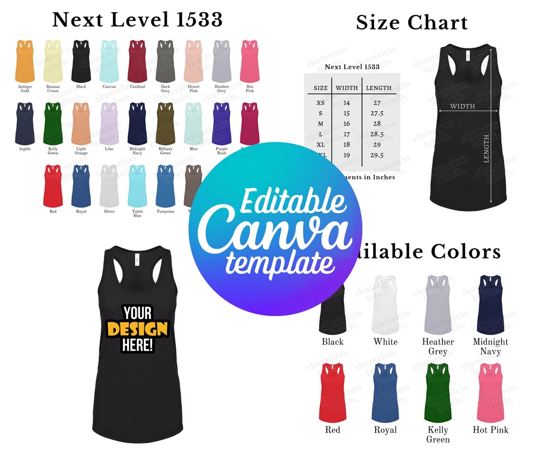 Editable Next Level 1533 Color Chart & Size Chart, Canva Template ...