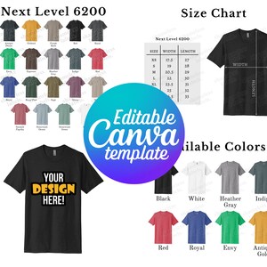 Editable Next Level 6200 Color Chart & Size Chart, Canva Template, 6200 ...