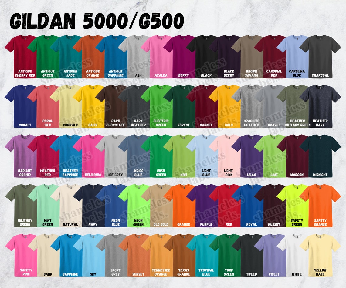 Editable Gildan 5000 Color Chart & Size Chart, Canva Template, G500 ...