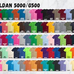 Editable Gildan 5000 Color Chart & Size Chart, Canva Template, G500 ...