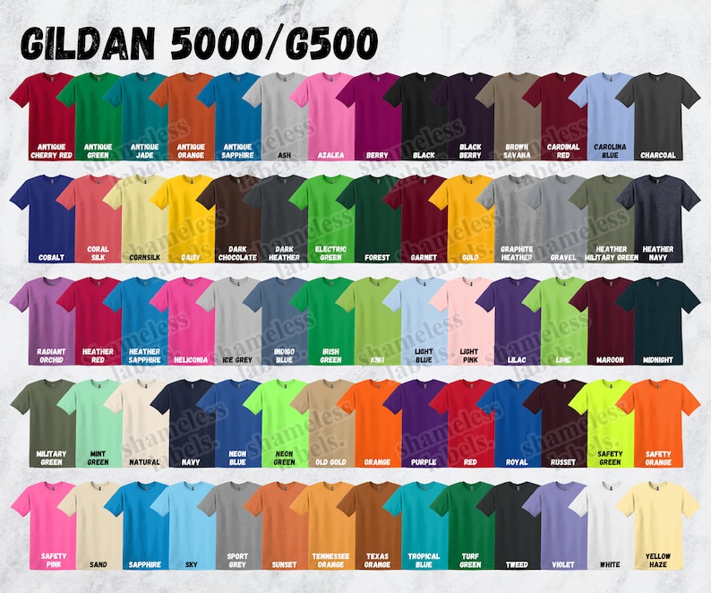 Editable Gildan 5000 Color Chart & Size Chart, Canva Template, G500 ...