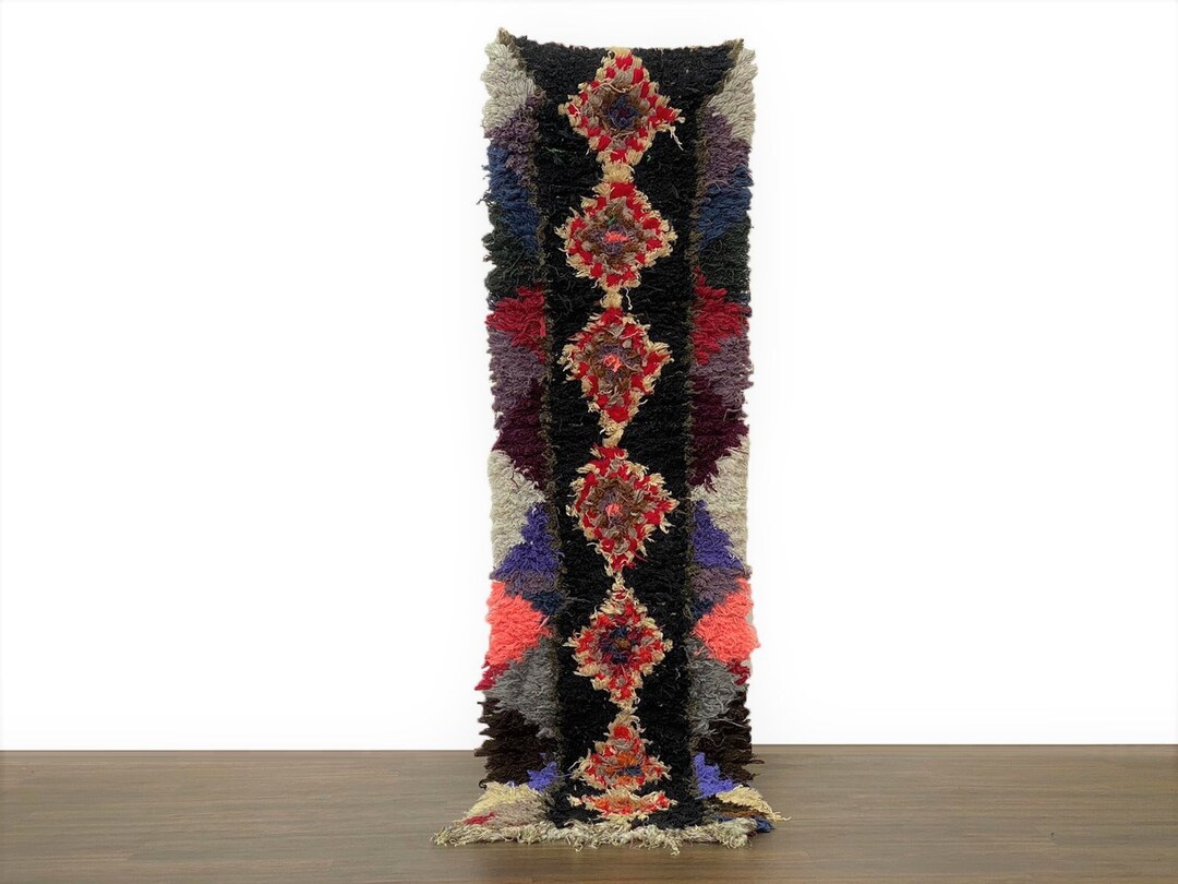 70s Moroccan Berber Vintage Checkered Thread Rug, 3x8 Ft Beni Mrirt ...