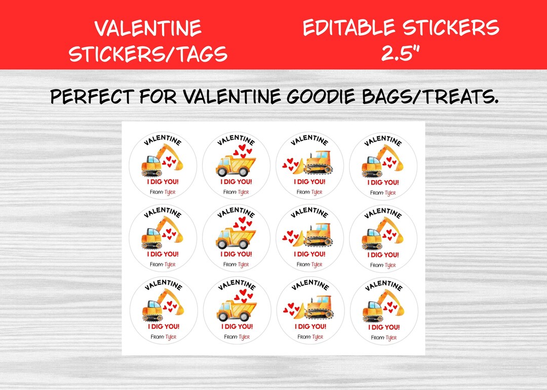 Valentine Sticker Digital-valentine Stickers-construction Stickers ...