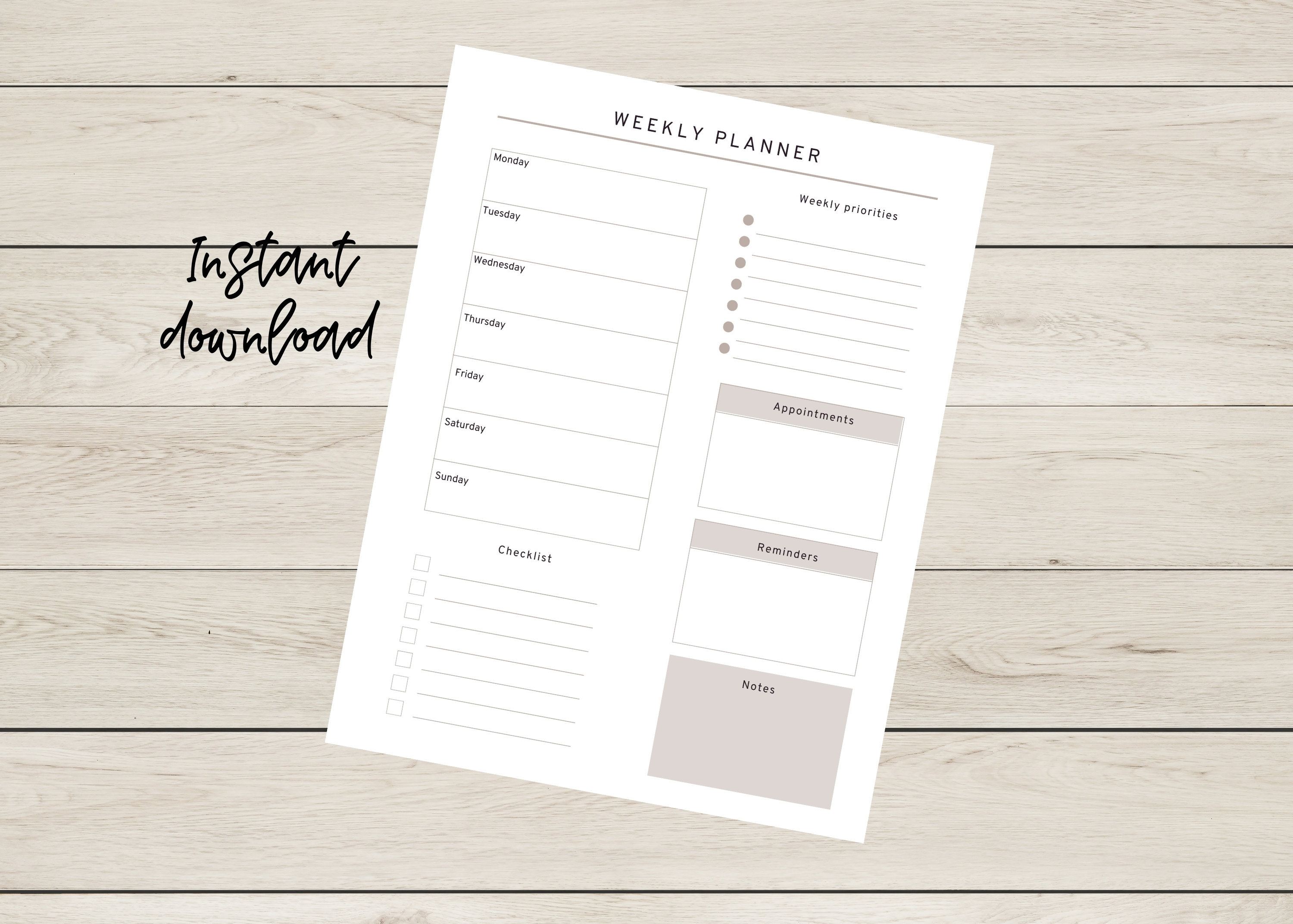Weekly Planner Printable-weekly Planner Page-weekly Planner Digital ...