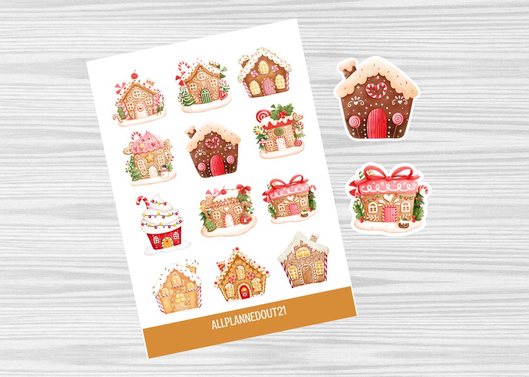 Printed Gingerbread House Sticker Sheet-planner Stickers-christmas ...