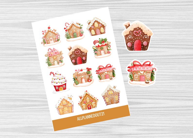 Printed Gingerbread House Sticker Sheet-planner Stickers-christmas ...