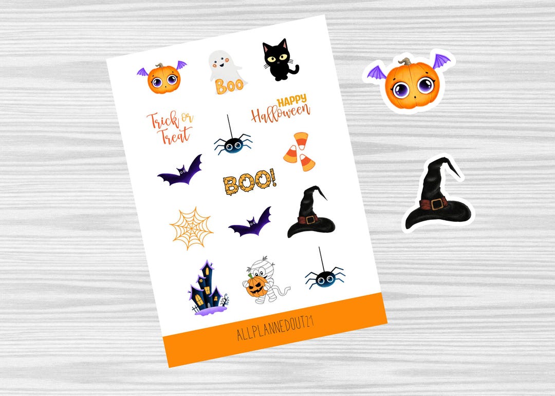 Printed Halloween Sticker Sheet-planner Stickers-halloween Stickers ...