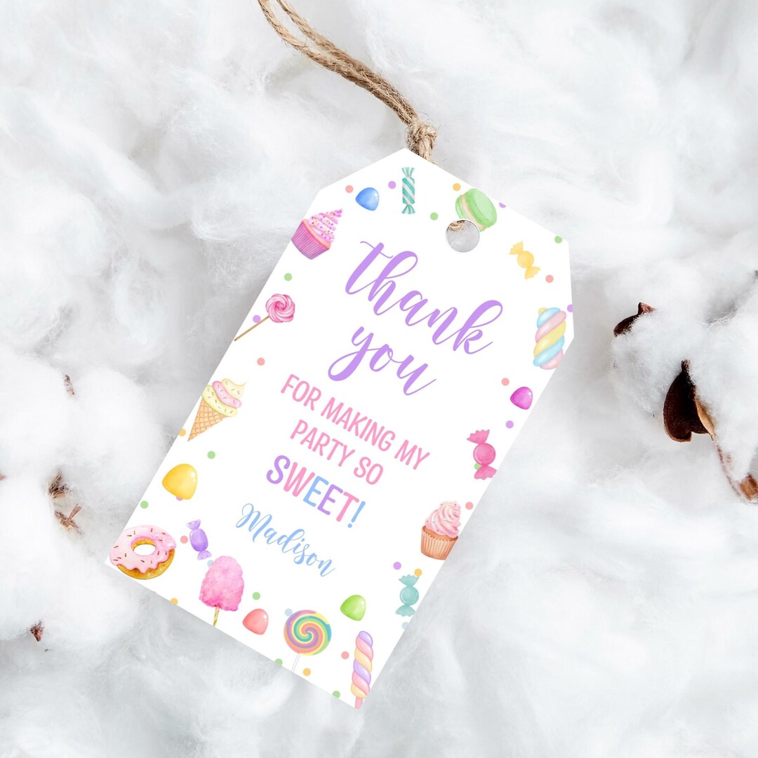 PRINTED Sweet Candy Thank You Tags-birthday Favor Tags-candy Land Theme ...