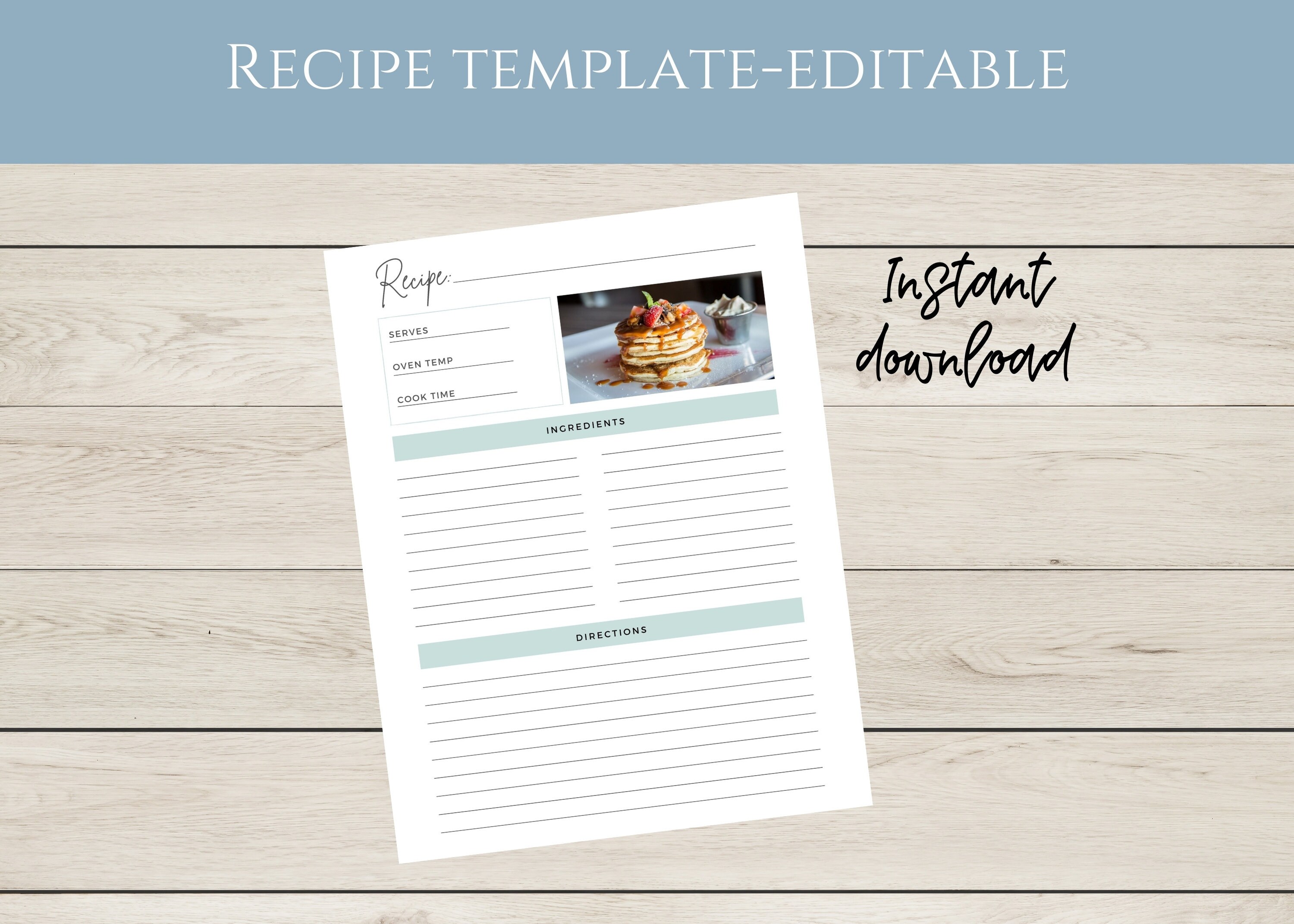 Recipe Page Template-recipe Template-printable Recipe Template-recipe ...