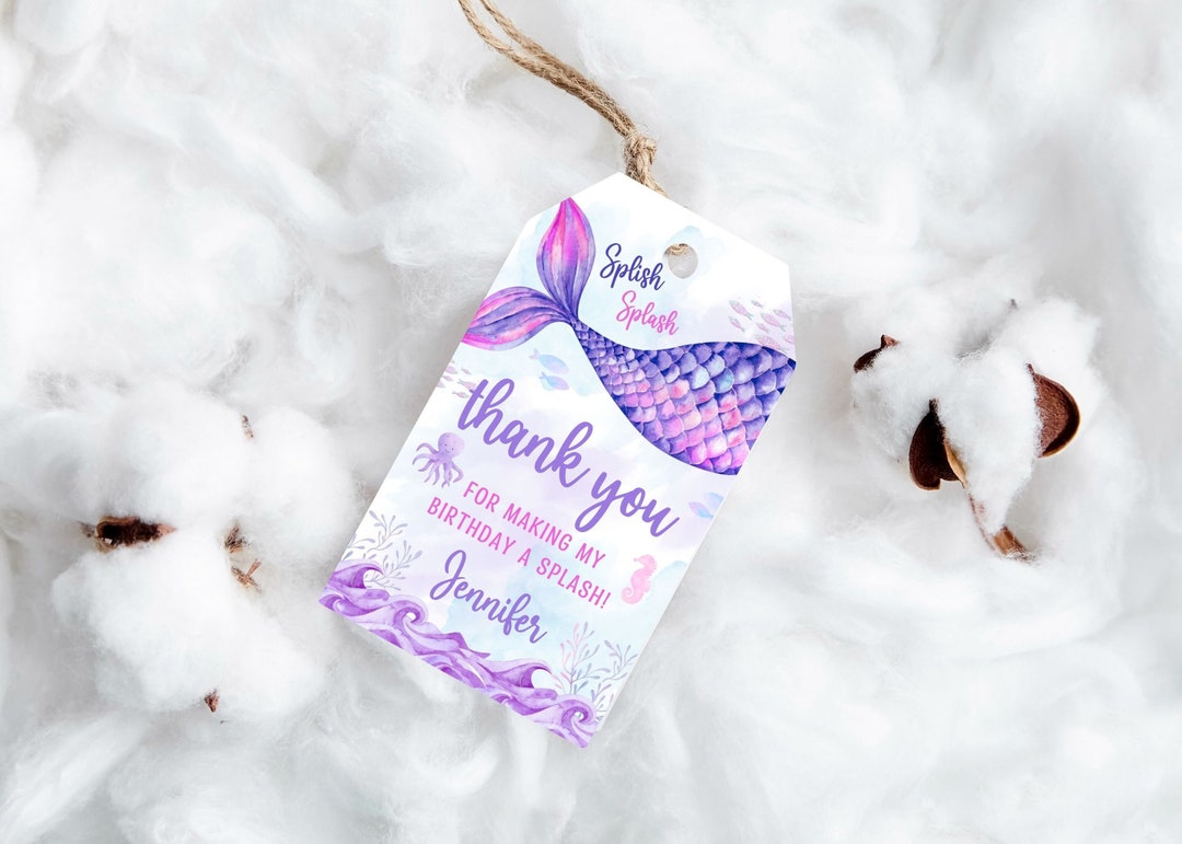 PRINTED Mermaid Thank You Tags-birthday Favor Tags-printed Tags-mermaid ...