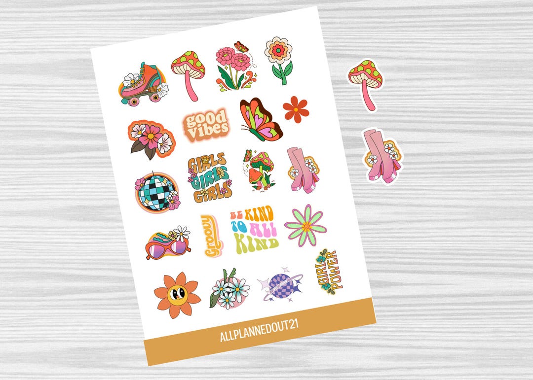 Groovy Retro Sticker Sheet-planner Stickers-hippie Sticker Sheet ...