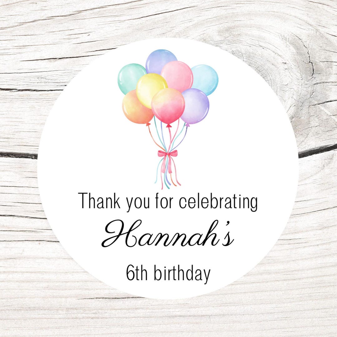 PRINTED Balloon Thank You Birthday Stickers-personalized Birthday Favor ...