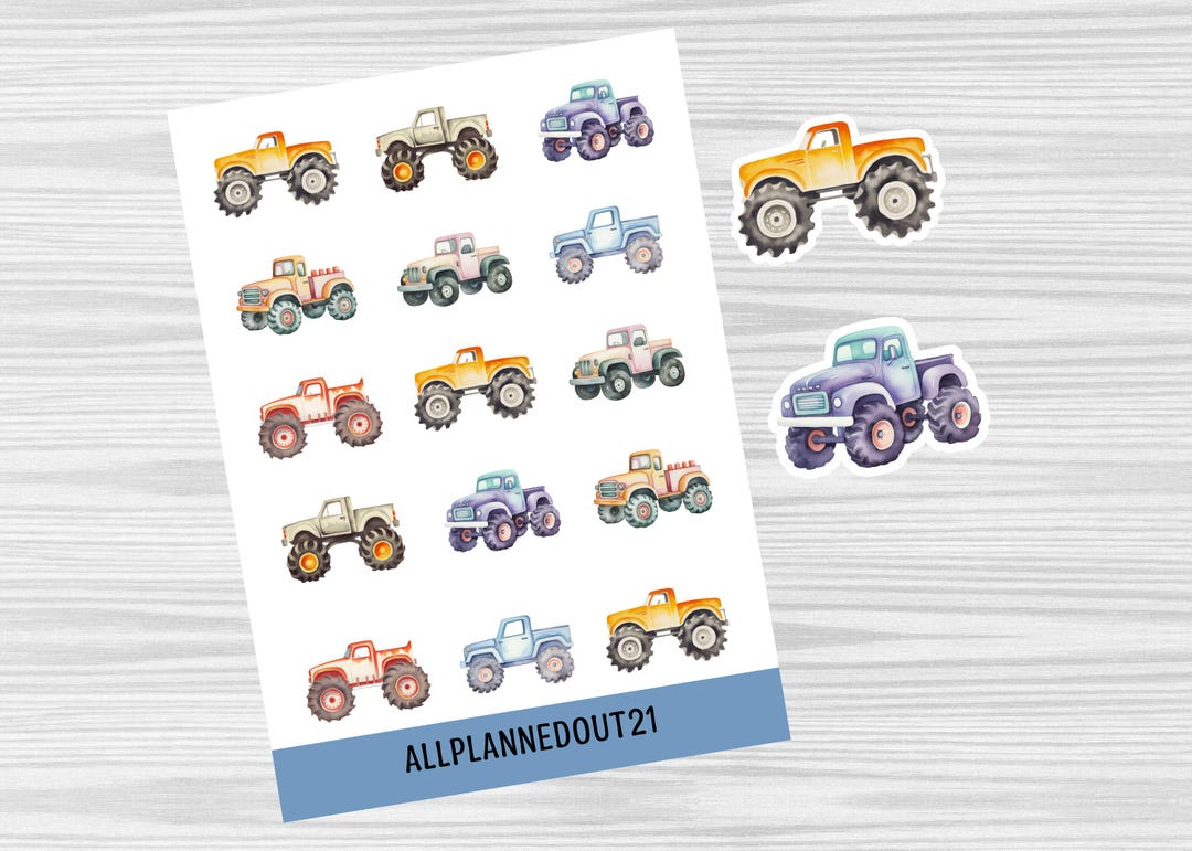 Monster Truck Sticker Sheet-planner Stickers-truck Stickers-sticker ...
