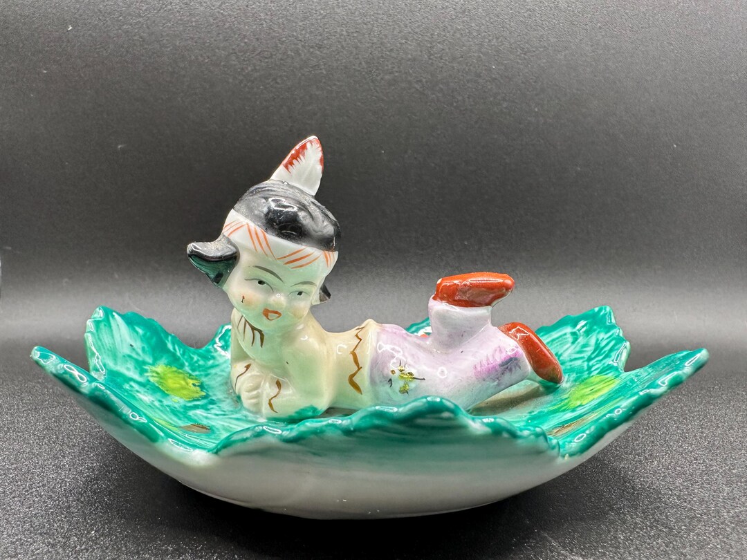 Vintage Native American Boy on a Leaf Trinket Tray Ashtray Made in ...