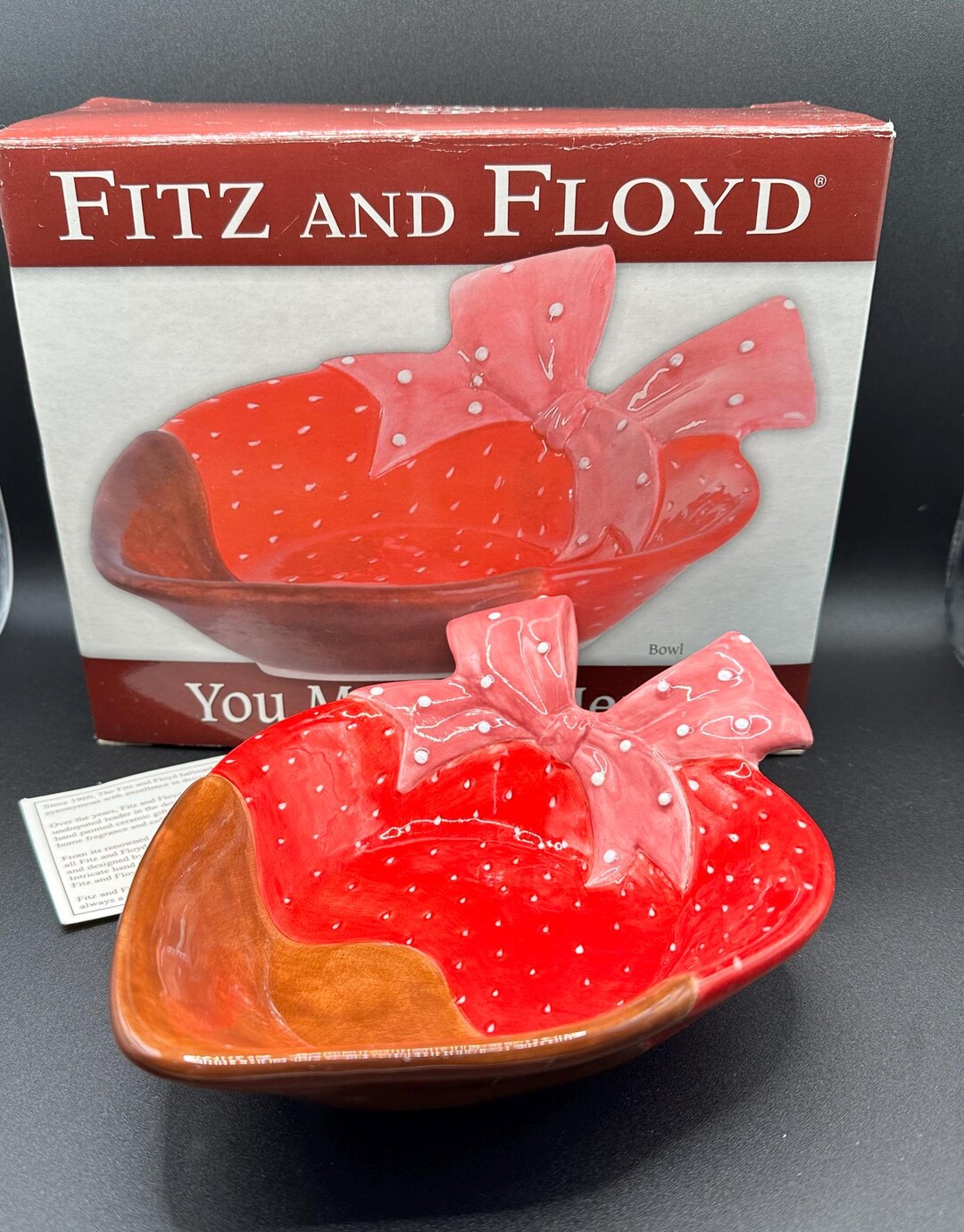 Fitz & Floyd Chocolate Dipped Strawberry Candy Bowl "you Melt My Heart ...