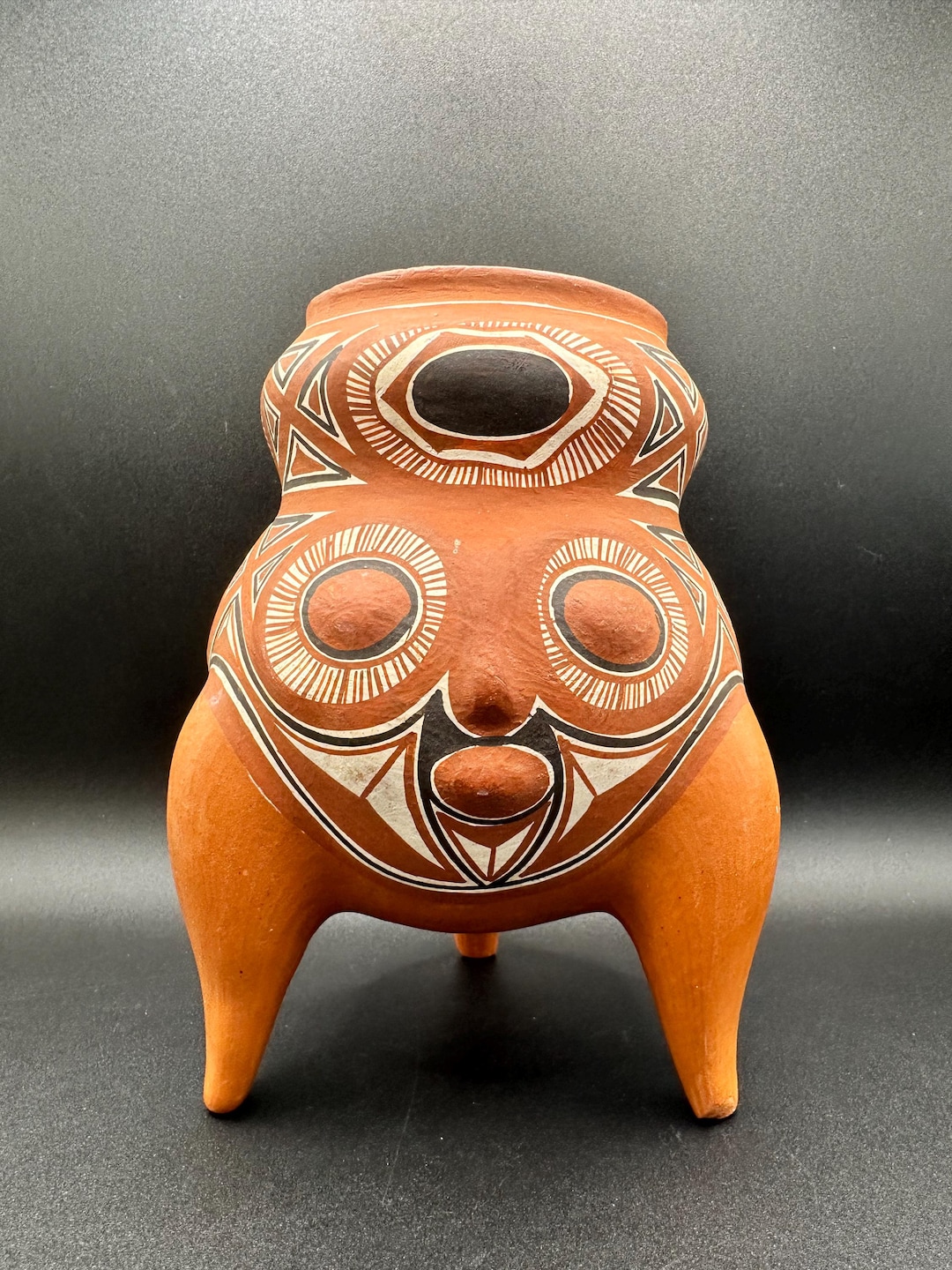 Vintage Venezuelan 3 Faced Footed Vase Hand Painted Terracotta Quibor ...