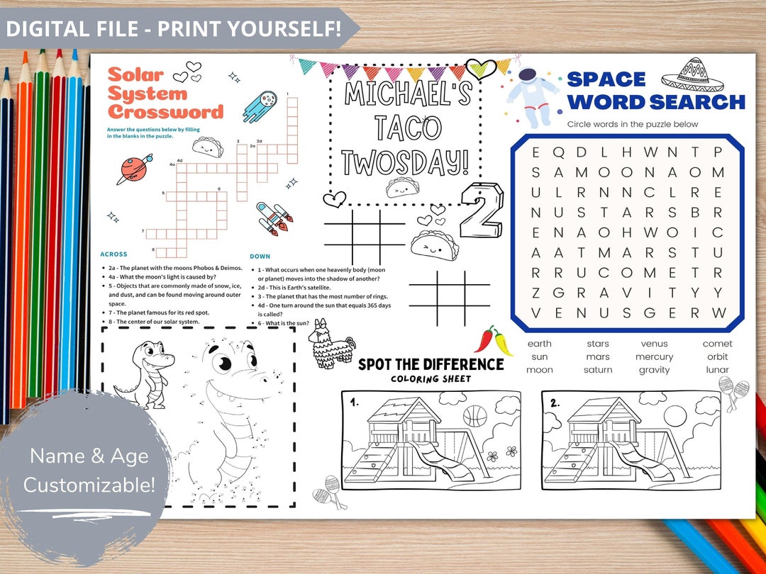 EDITABLE Taco Twosday Party Activity Sheet Placemat Activity Sheet Taco ...