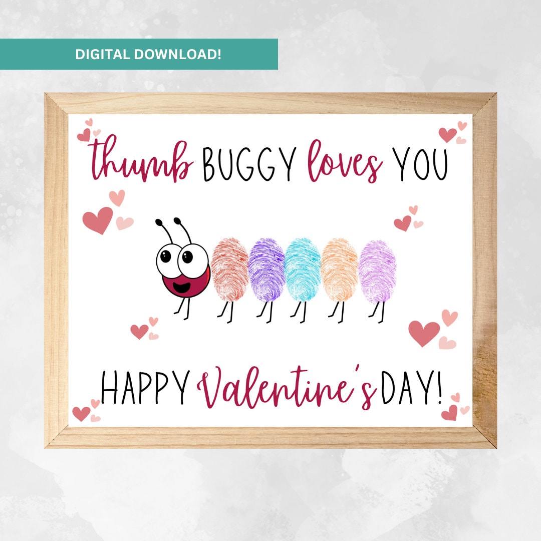 Valentine's Day Kids Thumb Print Printable DIY Valentine's Day Thumb ...