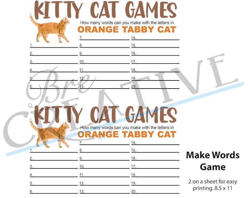 Kitty Cat Themed Party Games, Birthday Party, Digital Download - Etsy