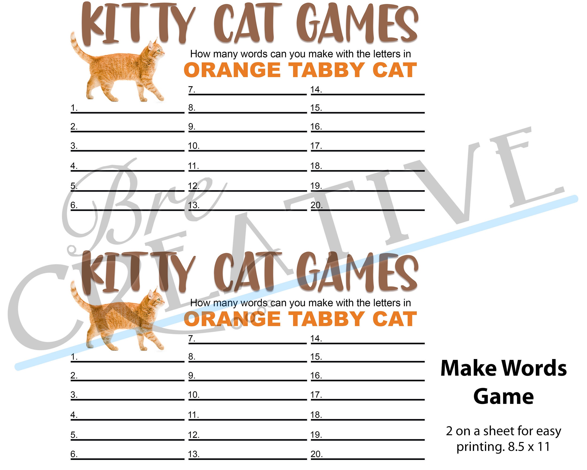 Kitty Cat Themed Party Games, Birthday Party, Digital Download - Etsy