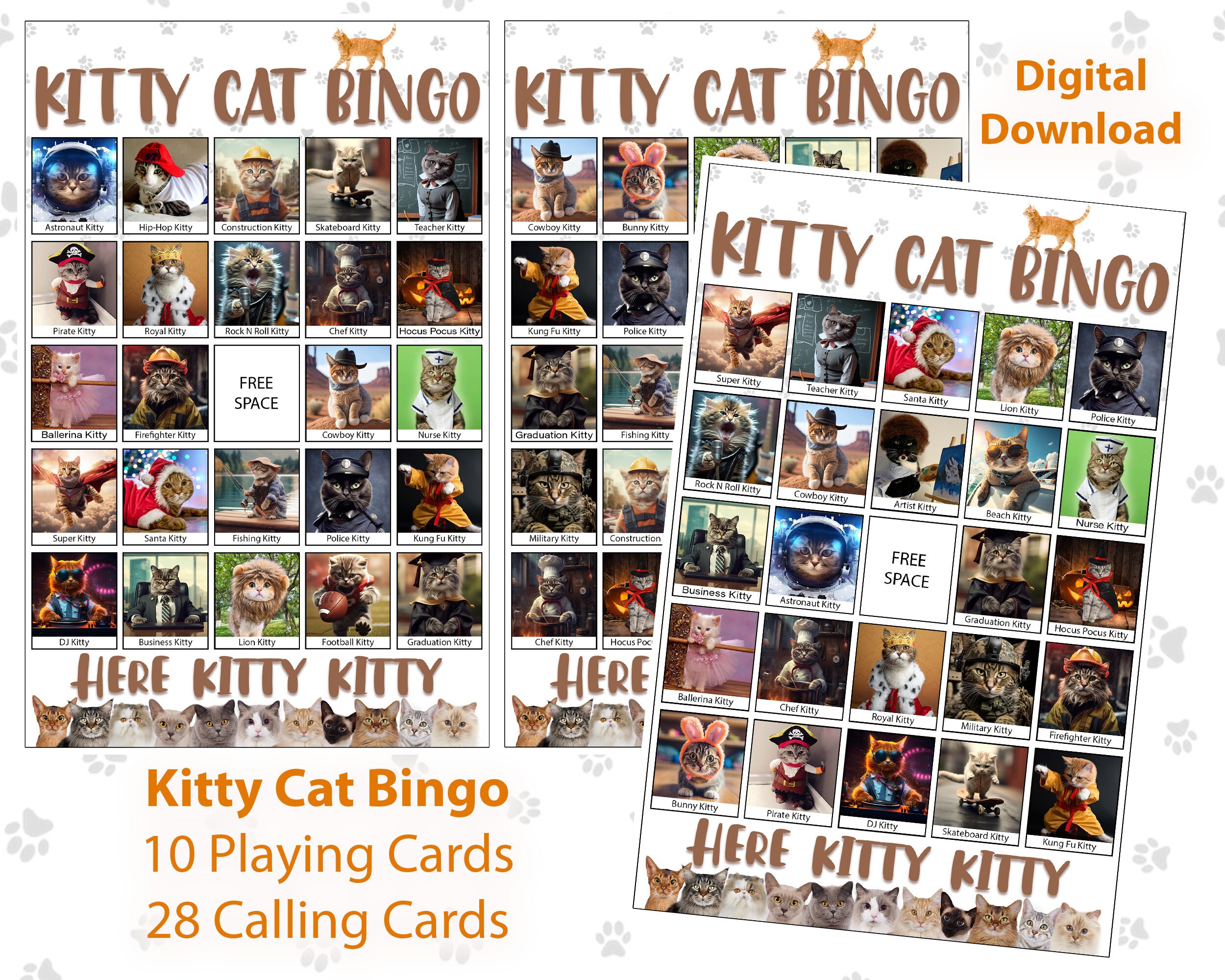 Cat Bingo Cards, Cat Party Games, Digital Download, Kitty Cat Party - Etsy