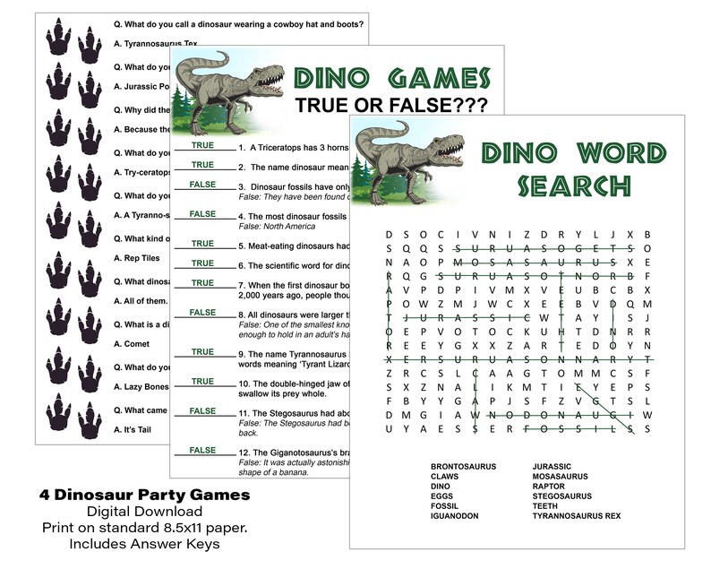 Dinosaur Themed Party Games, Digital Download, Birthday Party ...