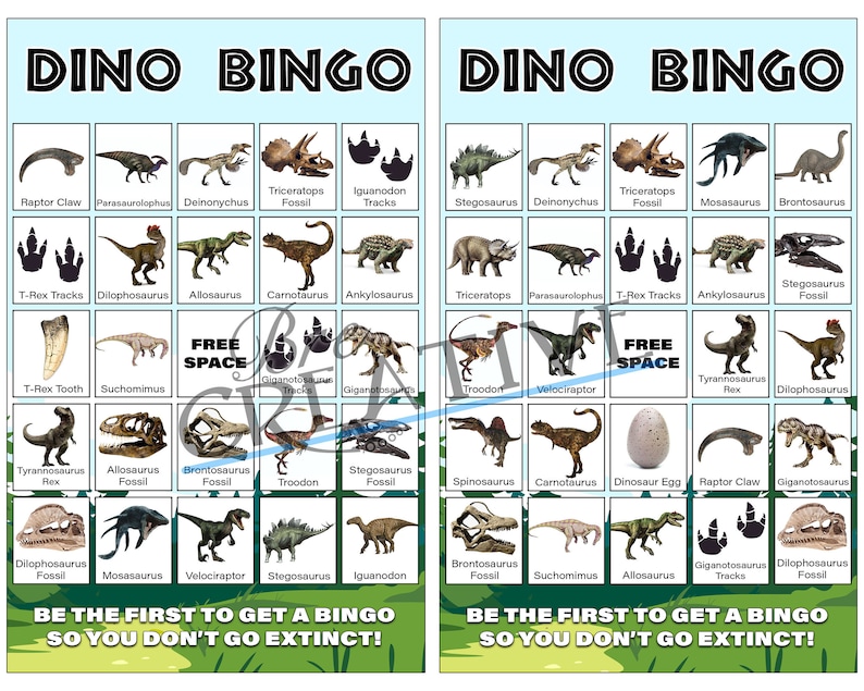 Dinosaur BINGO Cards, Digital Download to Print at Home, 10 Playing ...