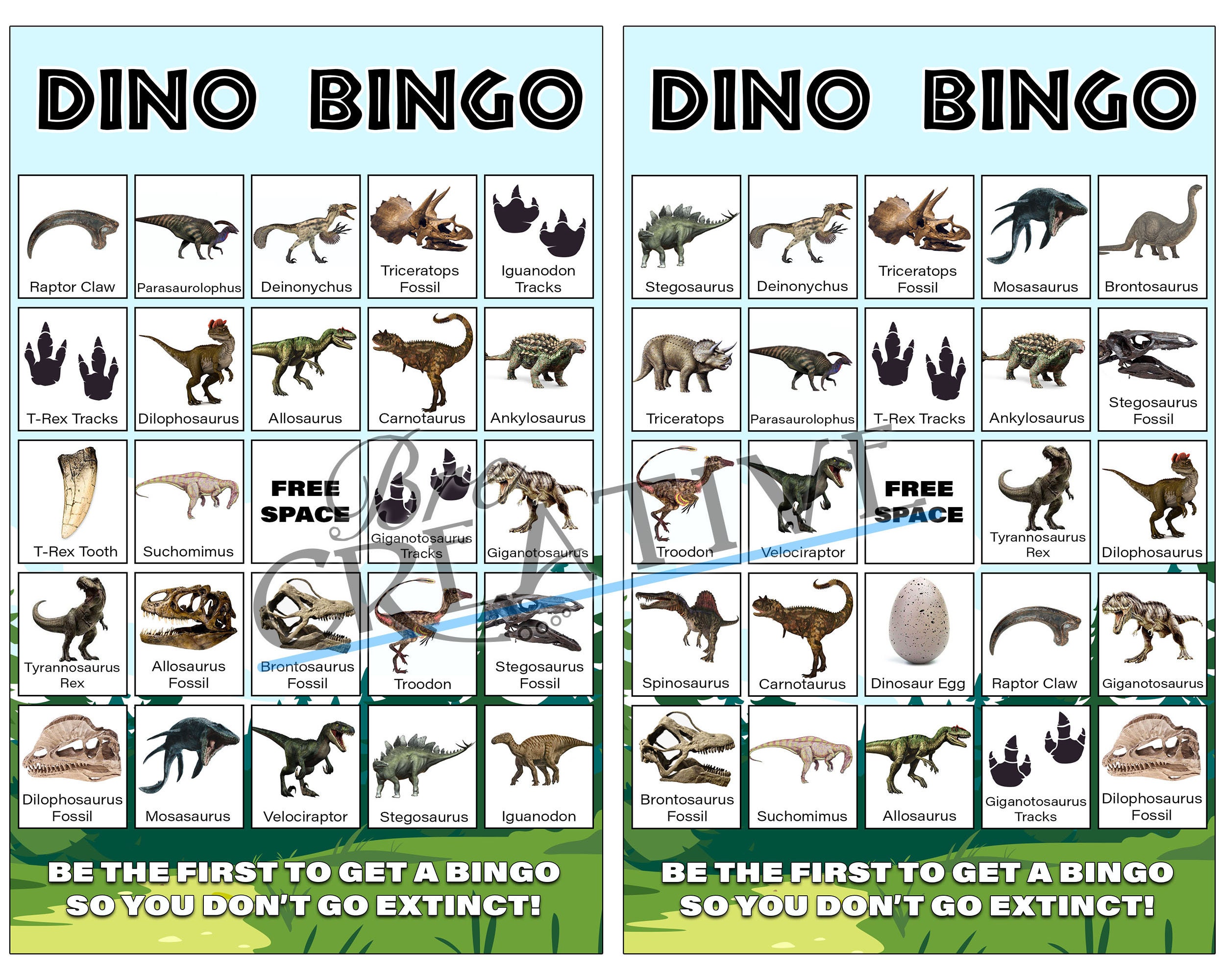 Dinosaur BINGO Cards, Digital Download to Print at Home, 10 Playing ...