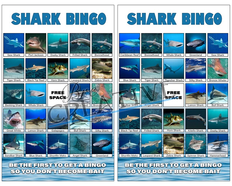 Shark BINGO Cards, Kids Birthday Party Game for Instant Download - Etsy
