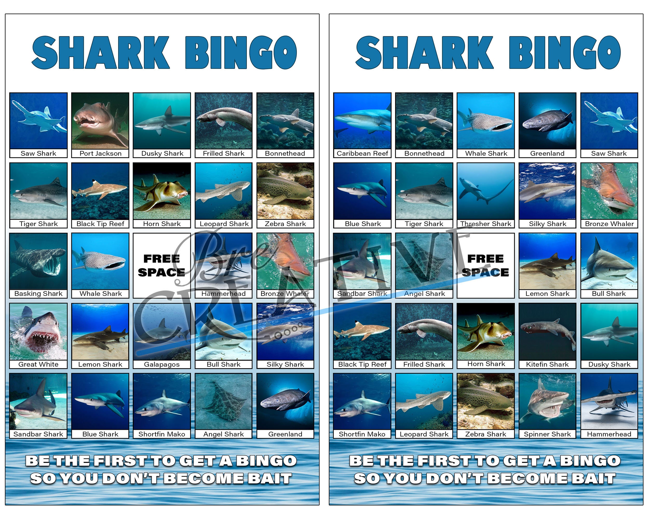 Shark BINGO Cards, Kids Birthday Party Game for Instant Download - Etsy