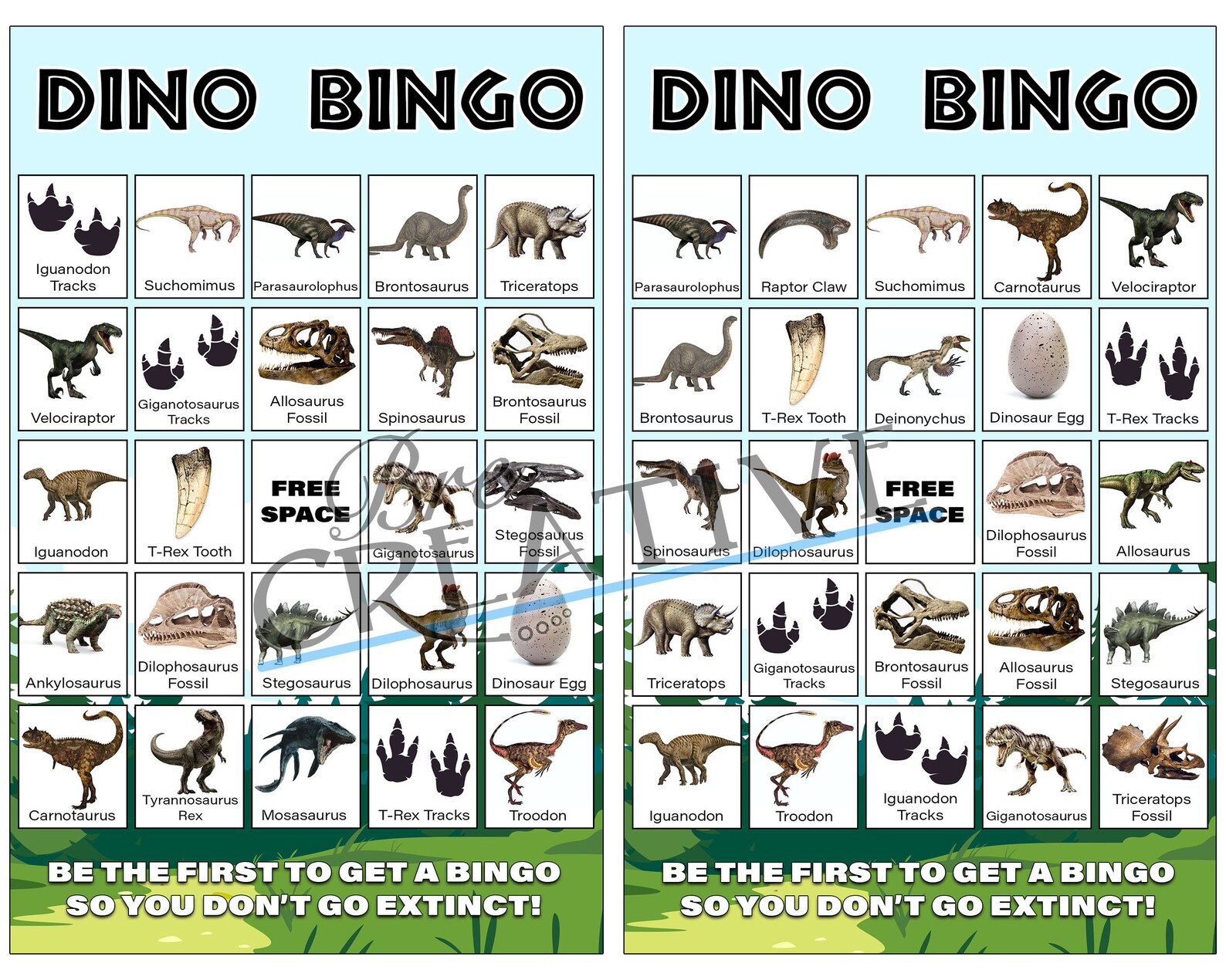 Dinosaur BINGO Cards, Digital Download to Print at Home, 10 Playing ...