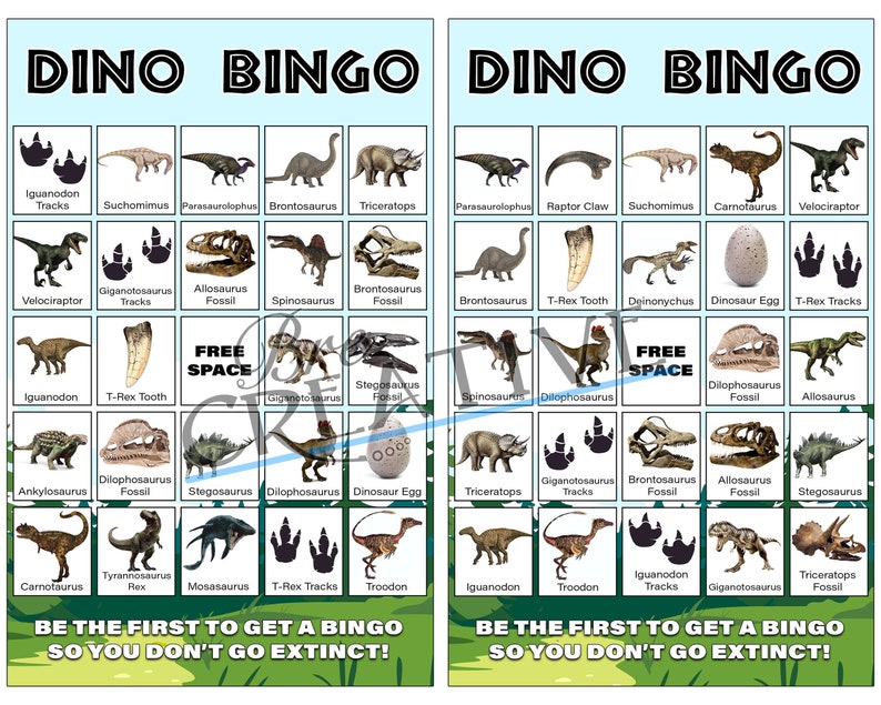 Dinosaur BINGO Cards, Digital Download to Print at Home, 10 Playing ...