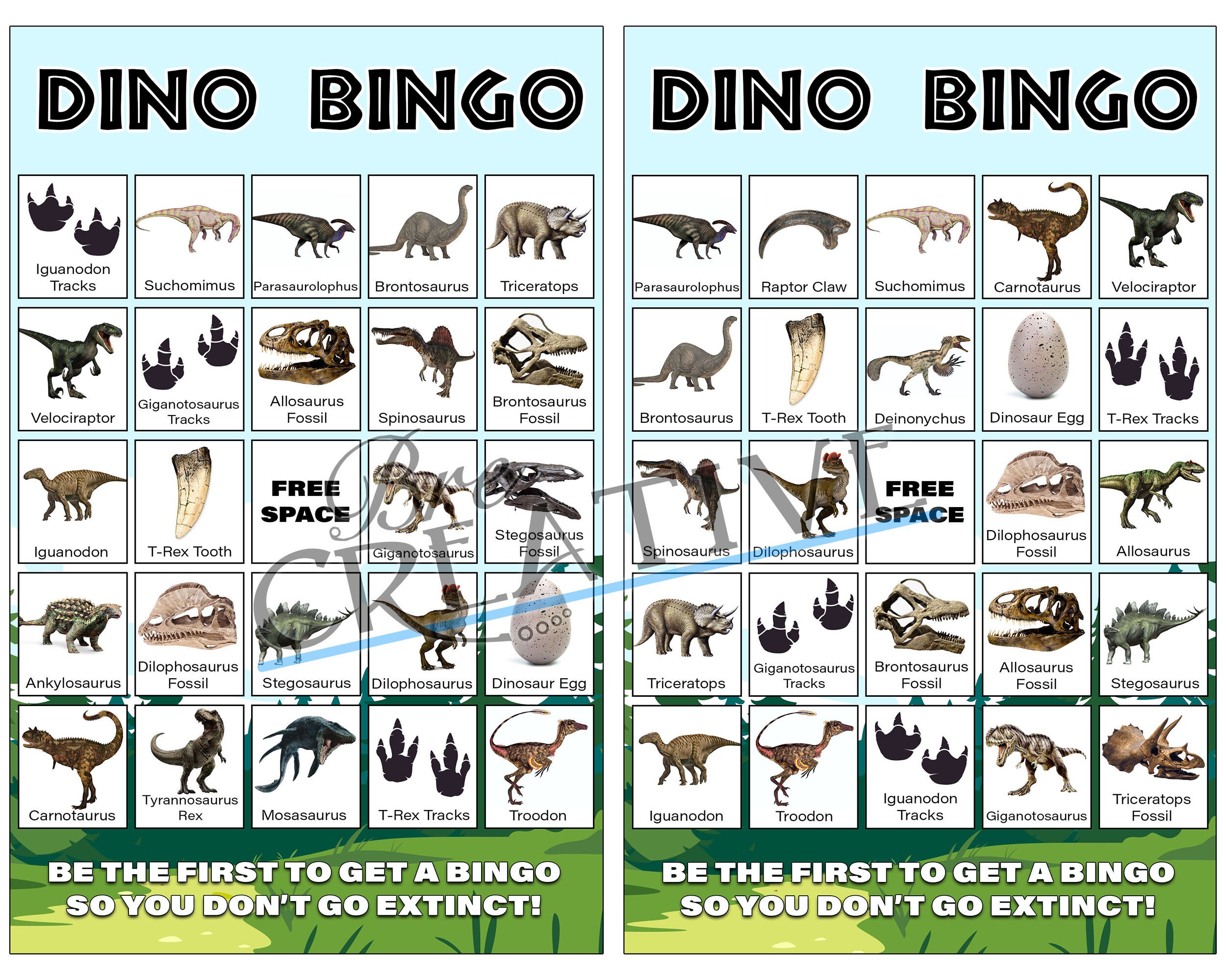 Dinosaur BINGO Cards, Digital Download to Print at Home, 10 Playing ...